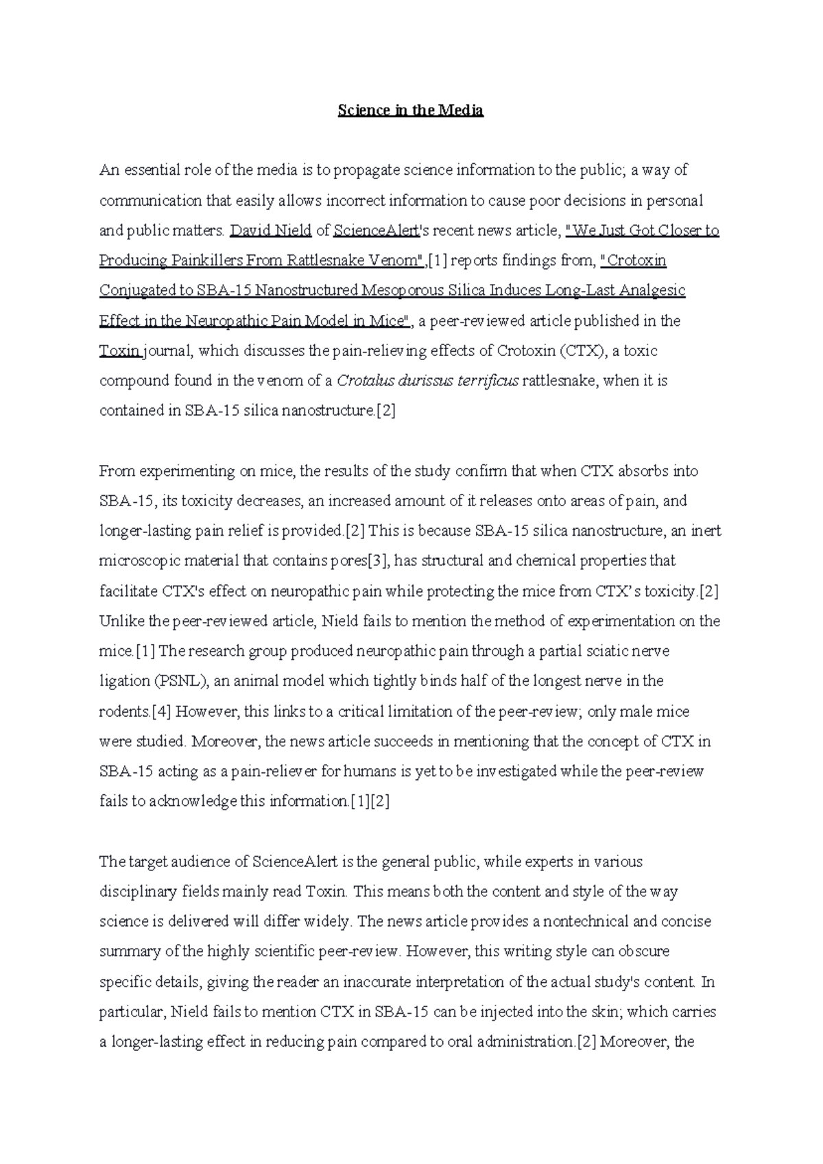 CHEM 110 - SIM assignment - Science in the Media An essential role of ...
