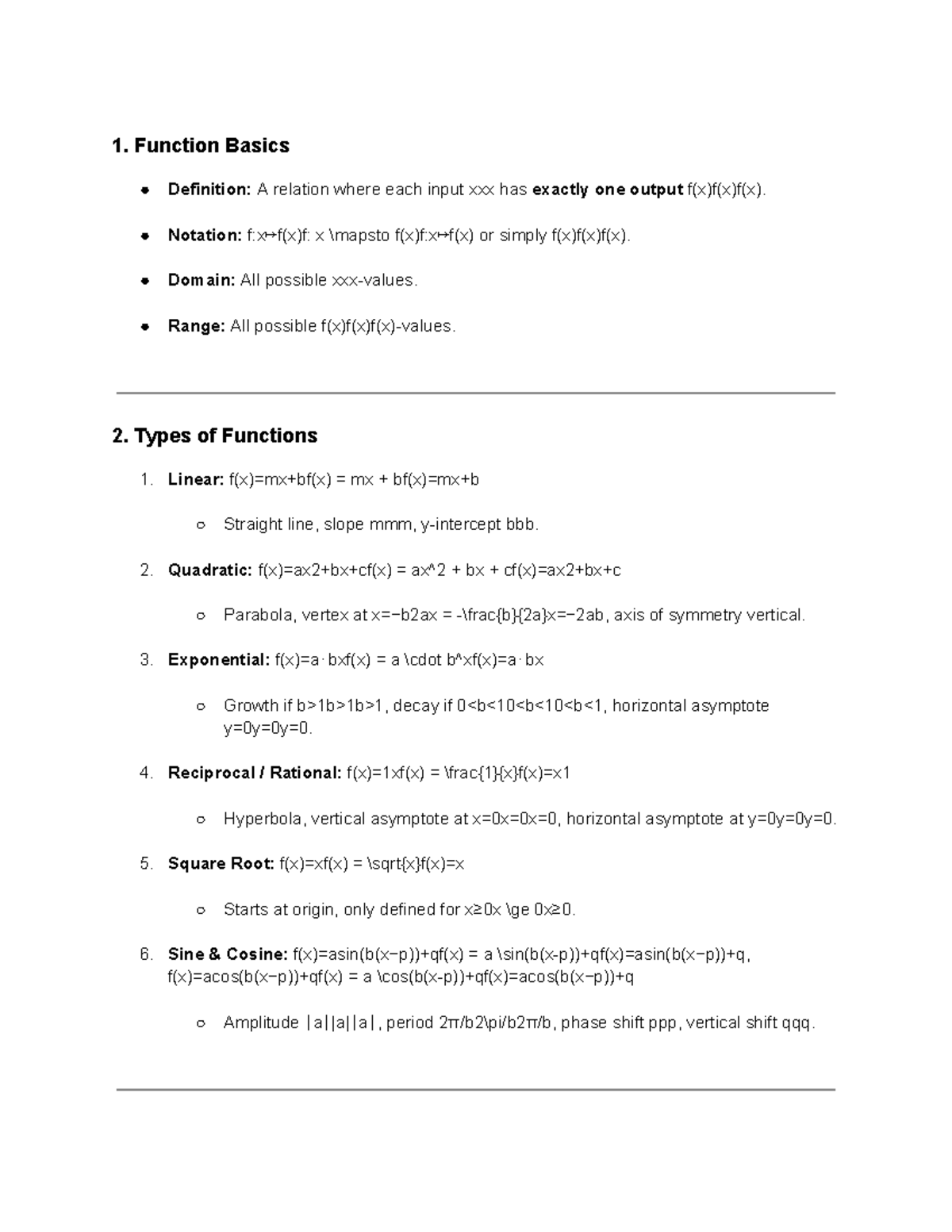 Functions Notes: Basics, Types, Transformations & Operations - Studocu