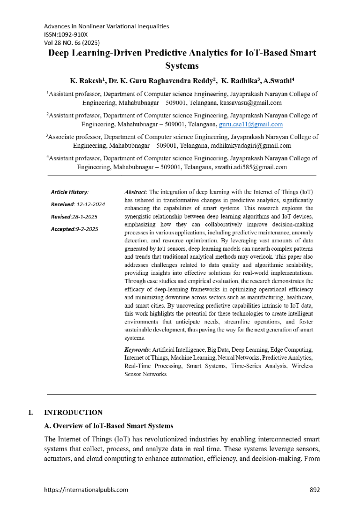 Deep Learning-Driven Predictive Analytics for IoT-Based Smart Systems (Vol 28 - Studocu