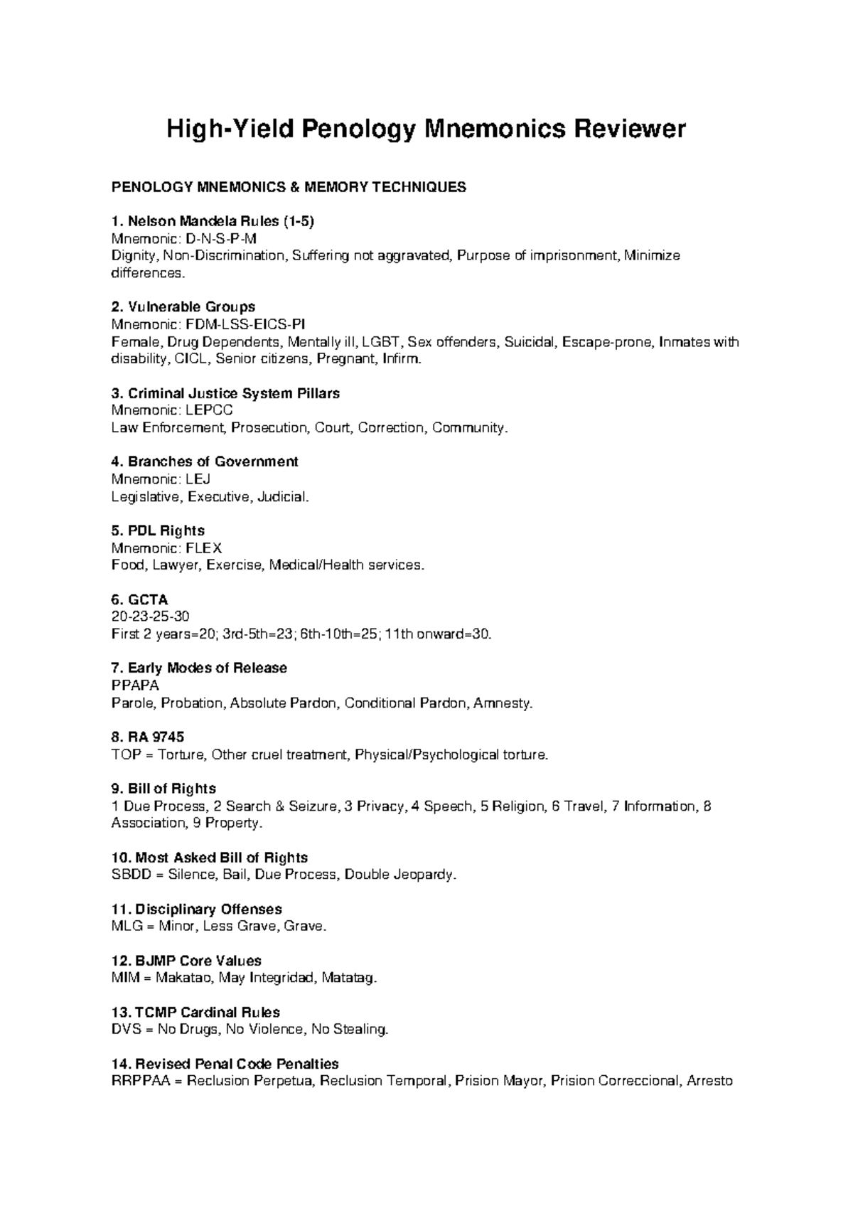 PENOLOGY 101: Essential Mnemonics for Key Concepts - Studocu