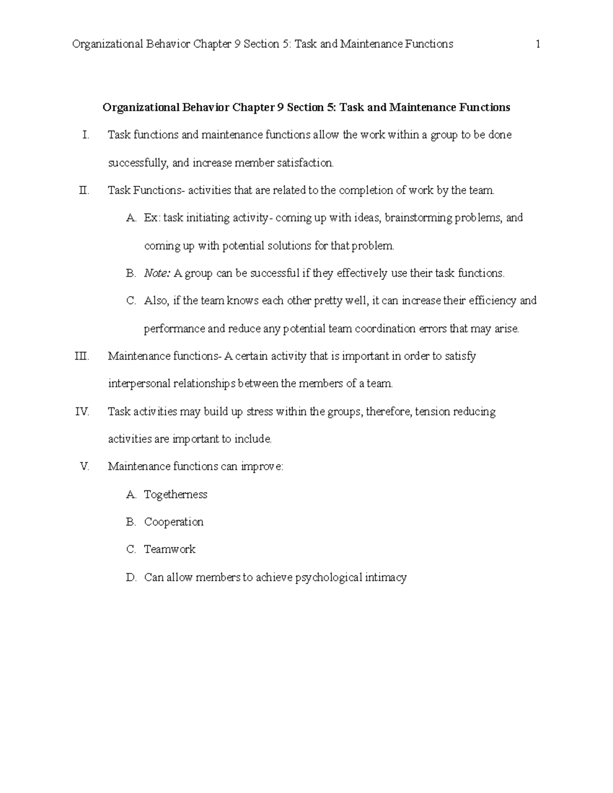 BUS 3280 CH 9 Section 5 Task and Maintenance Functions - Organizational ...