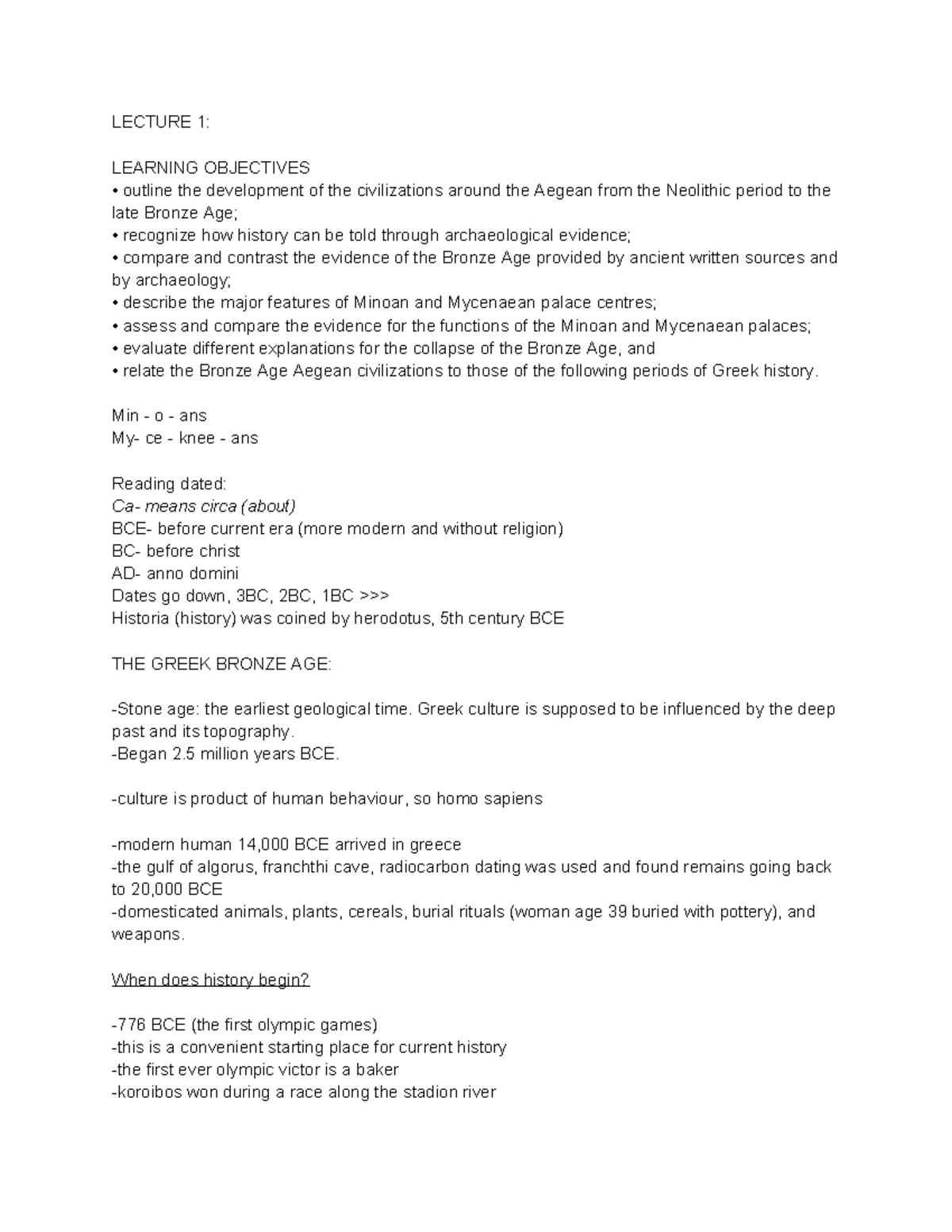 LECTURE 1: GREEK BRONZE AGE CIVILIZATIONS OVERVIEW - Studocu