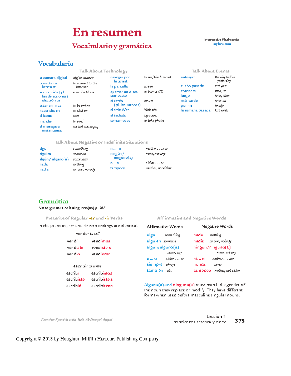 Unidad 7, Vocabulario y Gramática - Flashcards Interactivas - Studocu