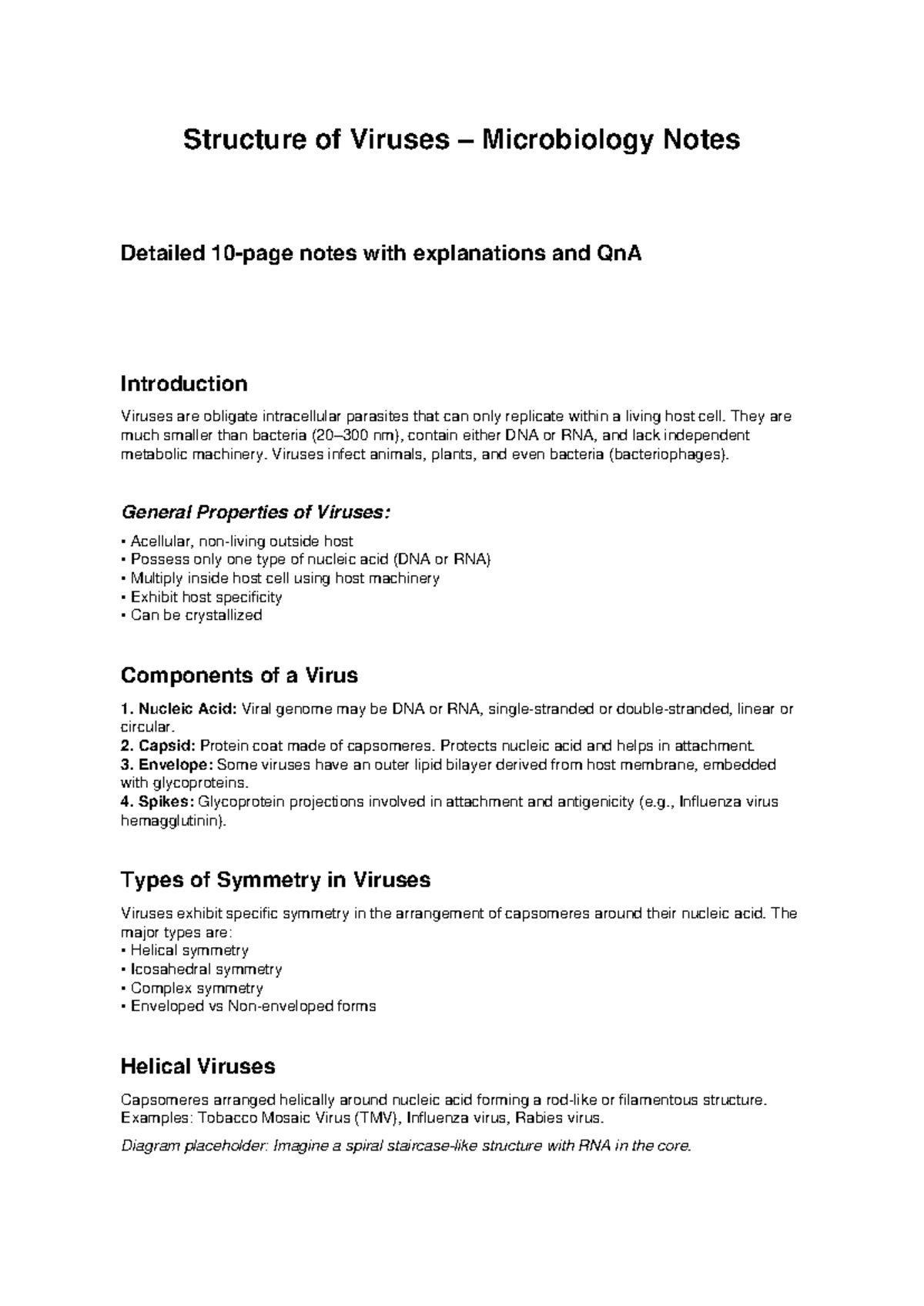 Microbiology 101: Structure of Viruses - Detailed Notes & QnA - Studocu