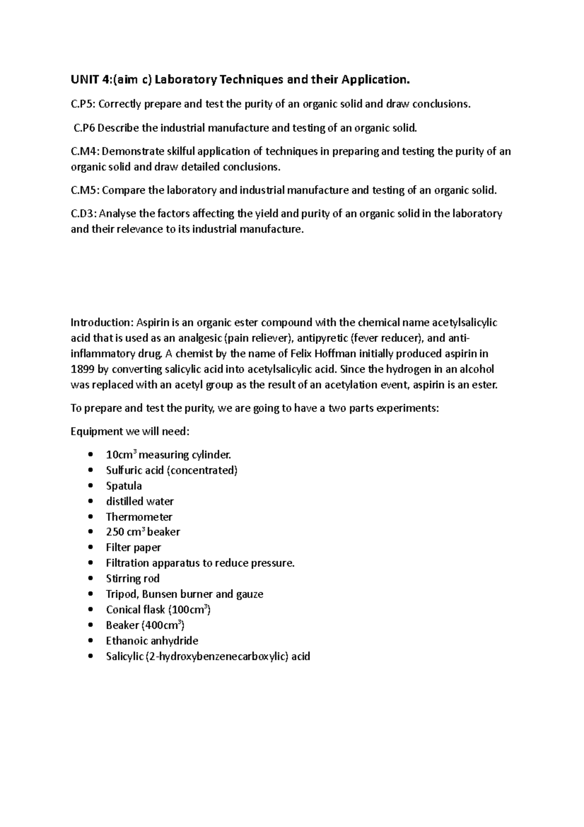 Unit 4 C Unit 4 Aim C Laboratory Techniques And Their Application C Correctly Prepare And