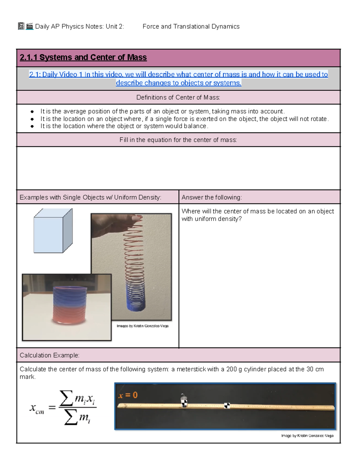 📓🎬Daily AP Physics 1 Notes Unit 2 - 2.1 Systems and Center of Mass 2 ...