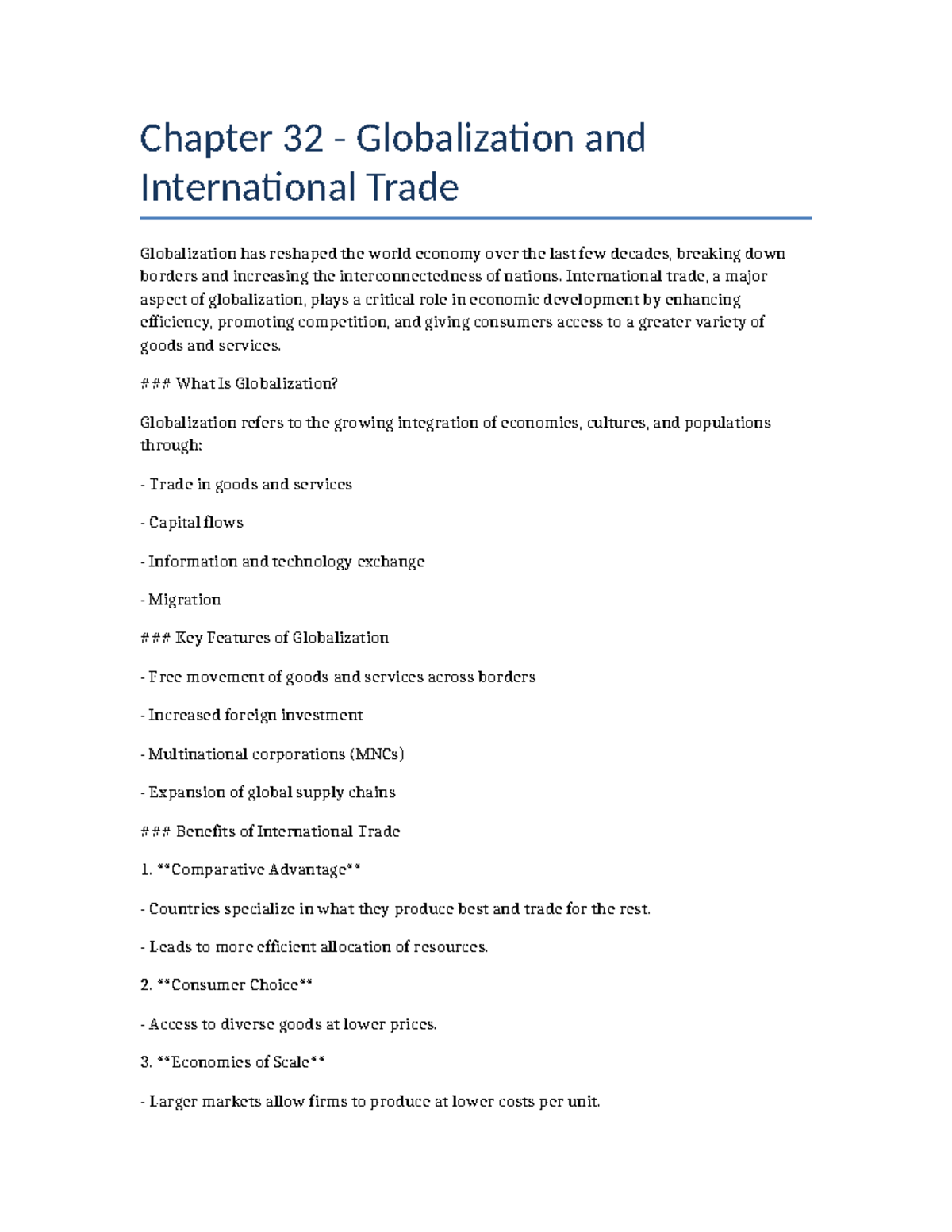 Chapter 32 - Globalization & Int'l Trade: Impact on Economy - Studocu