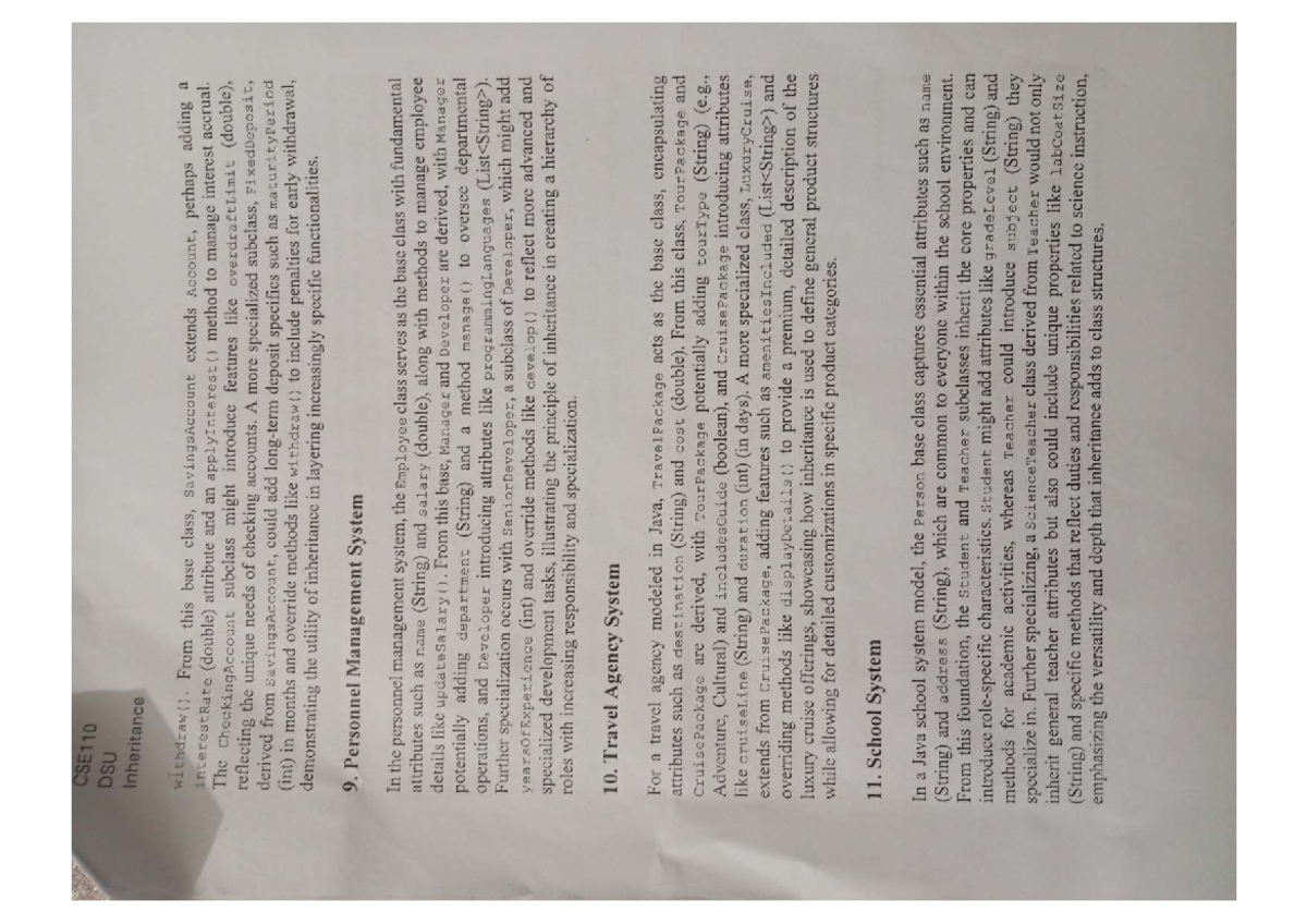 CSE110 Final Exam: Java Inheritance Concepts and Examples - Studocu