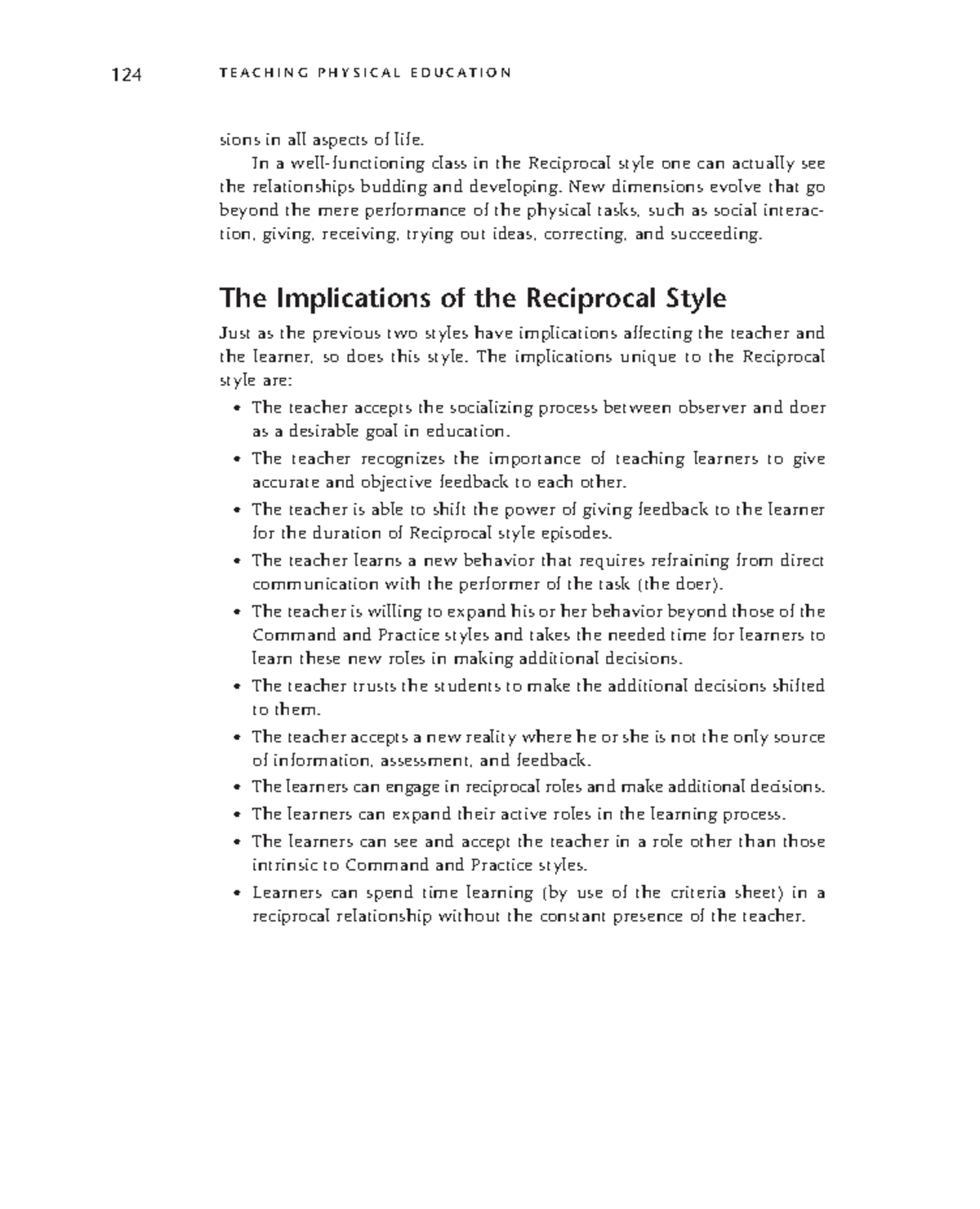 Reciprocal Style in Physical Education (PE-89) Teaching Methods - Studocu