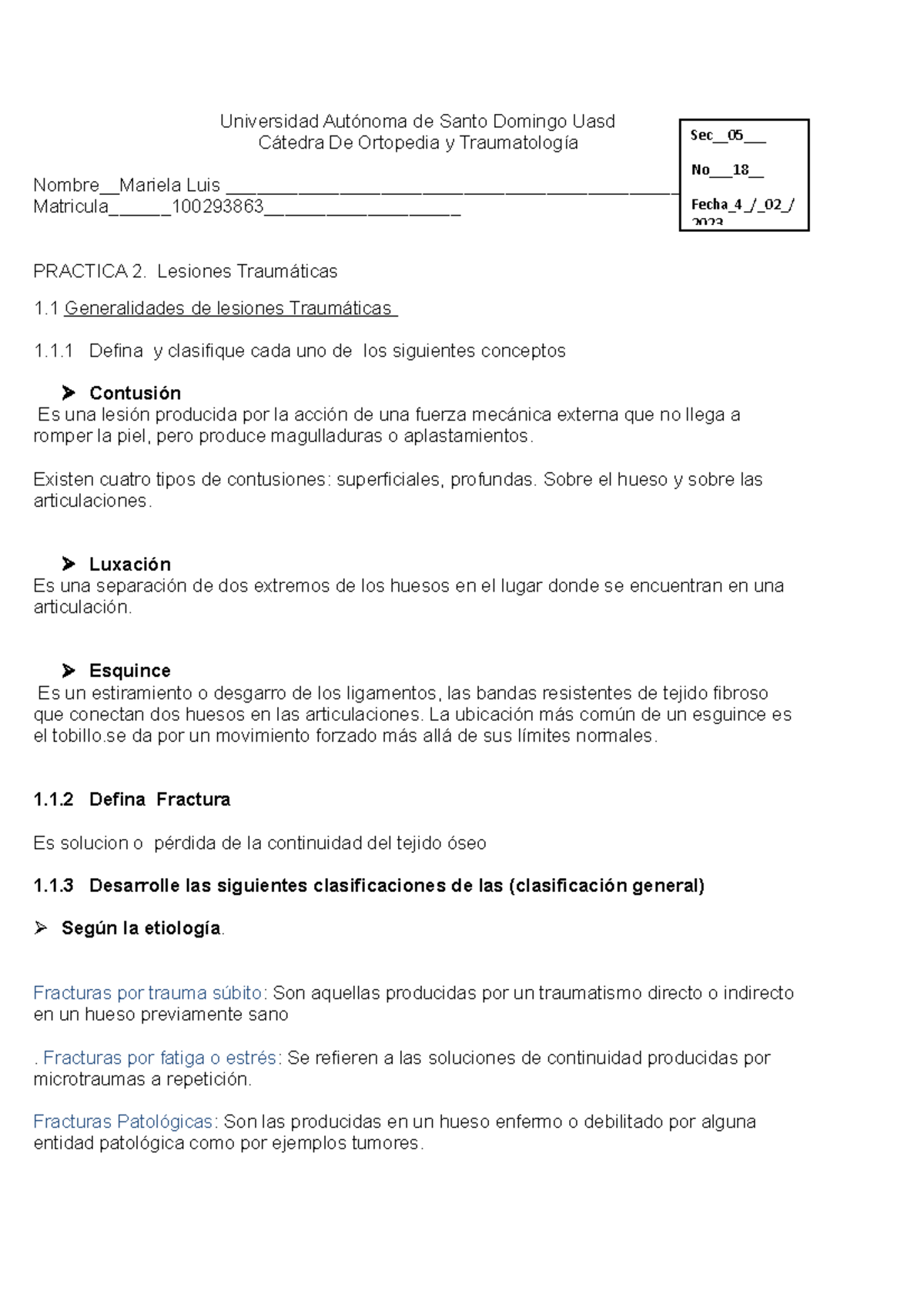 Guía Práctica 2: Lesiones Traumatológicas en Ortopedia UASD - Studocu
