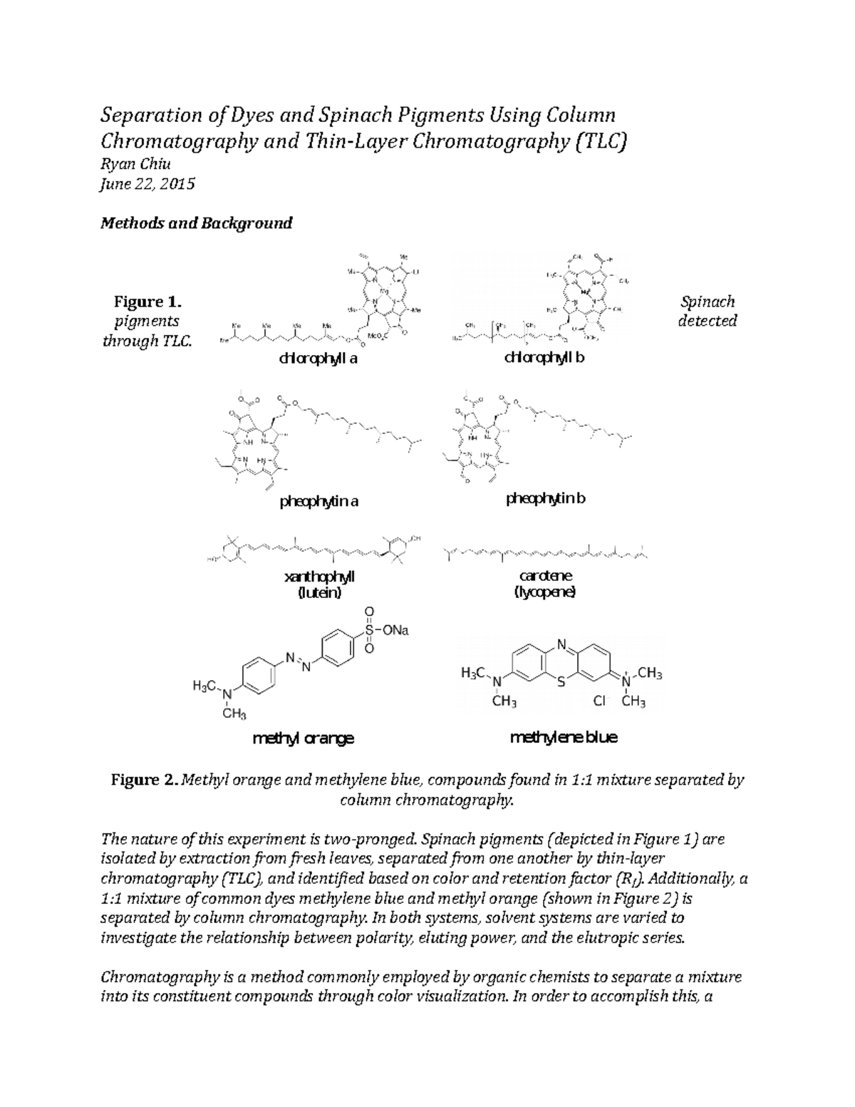 Separation of Dyes and Pigments: Lab Report 2 with TLC & Column ...