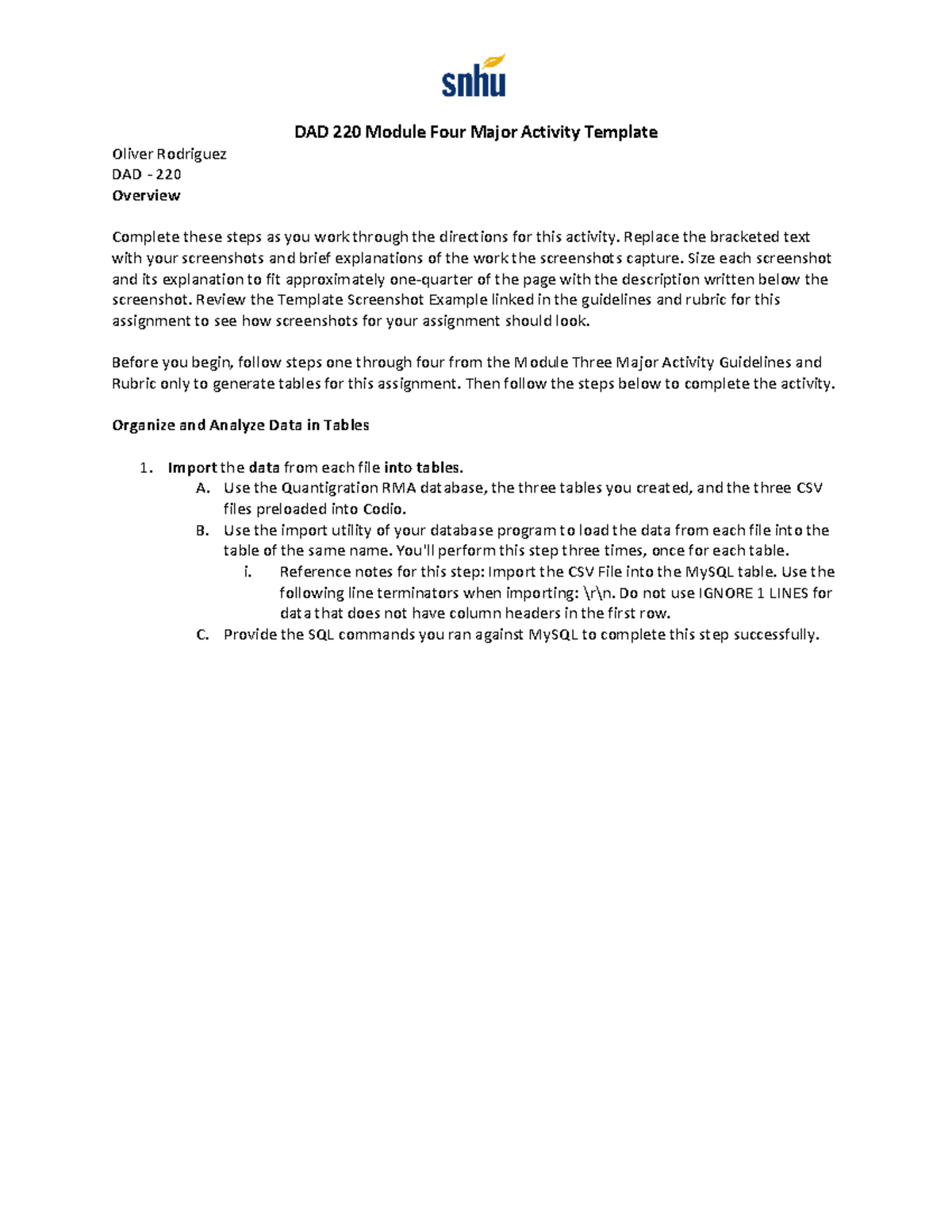 DAD 220 Module 4 Major Activity: Data Import & SQL Queries Guide - Studocu