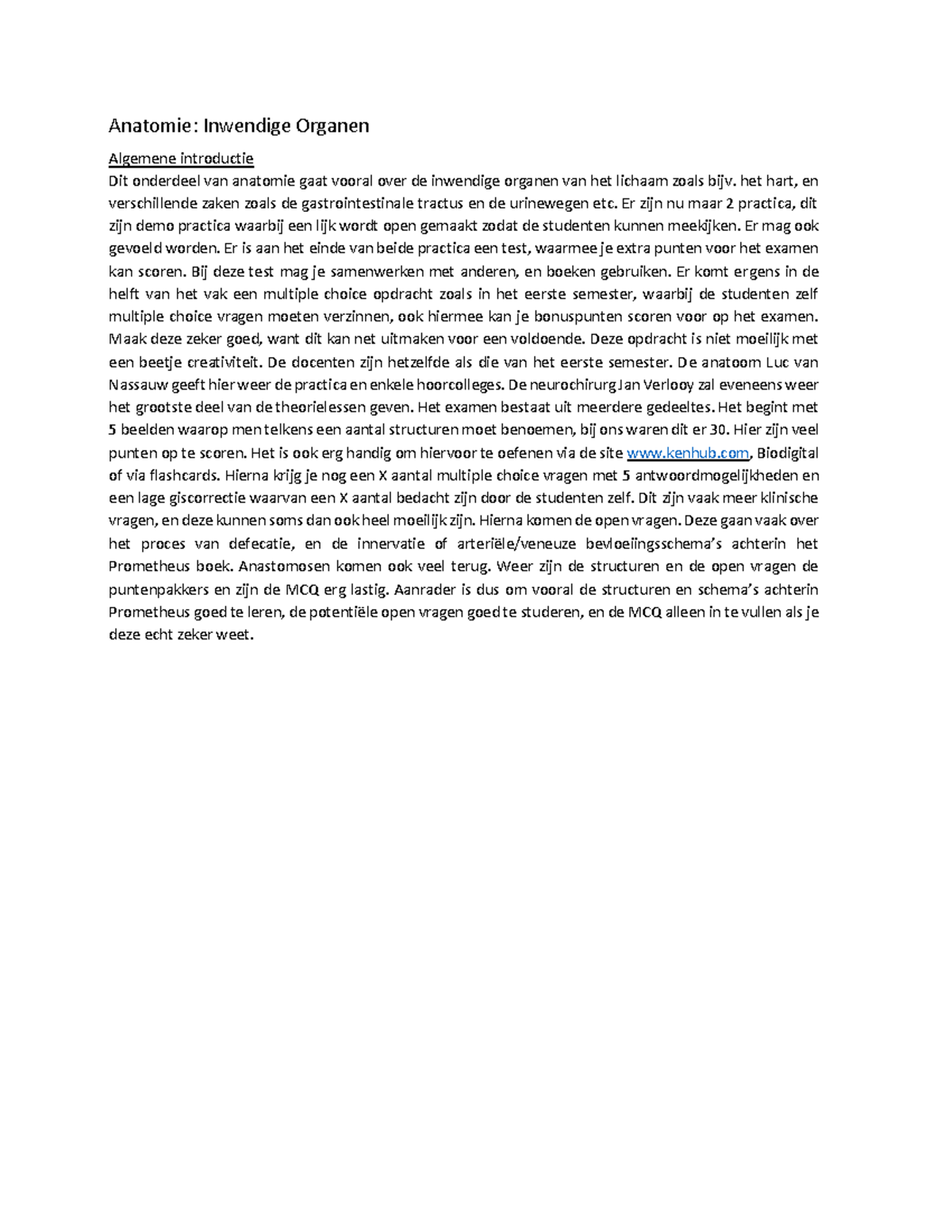 Anatomie II vakinfo, lesnotities en examenvragen - Anatomie: Inwendige Organen Algemene ...