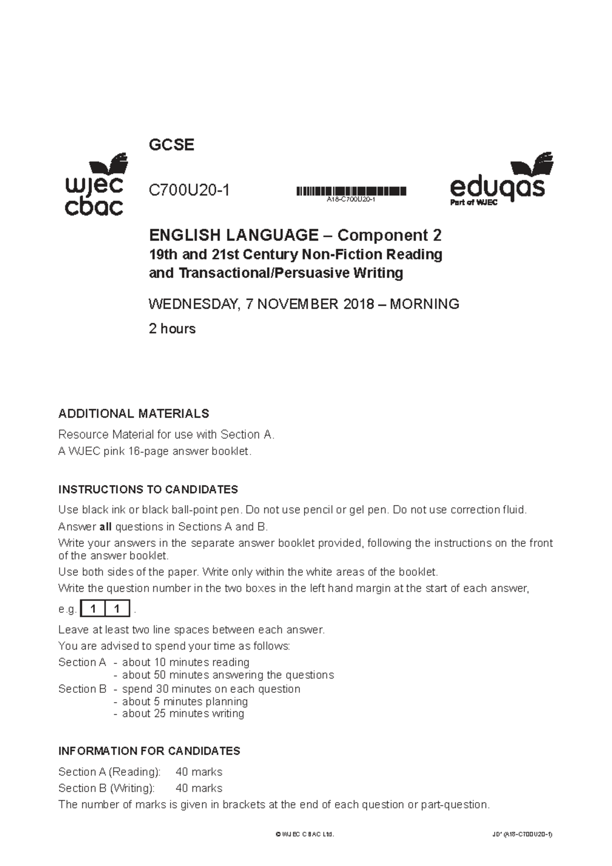 GCSE ENGLISH LANGUAGE Component 2: 19th & 21st Century Reading ...