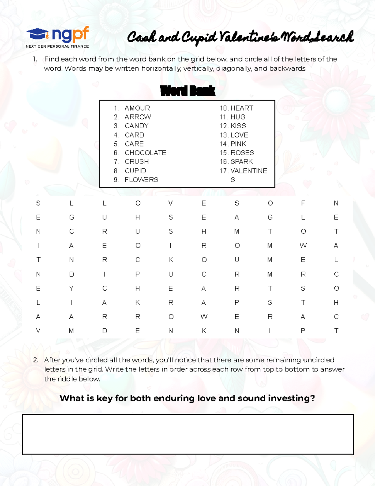 Cash and Cupid Valentine's Day Word Search Puzzle - Studocu