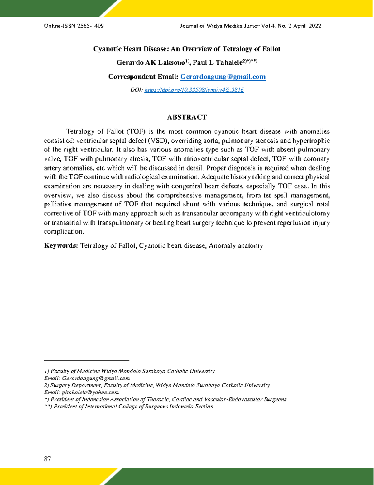 Cyanotic Heart Disease: Overview of Tetralogy of Fallot (JWMJ 2022 ...