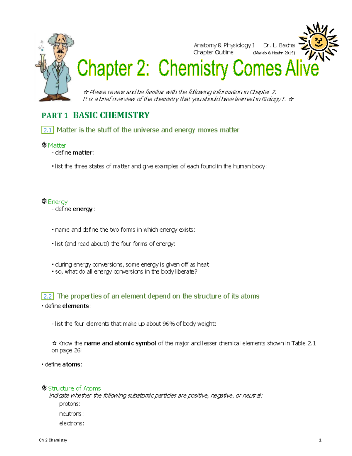 Ch 2 Chemistry Comes Alive: Key Concepts for Anatomy & Physiology I ...