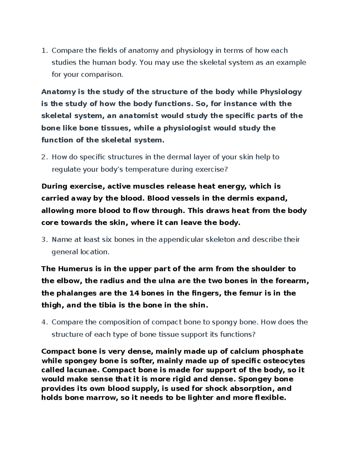 Anatomy and Physiology DBA 1: Comparing Body Structures and Functions ...