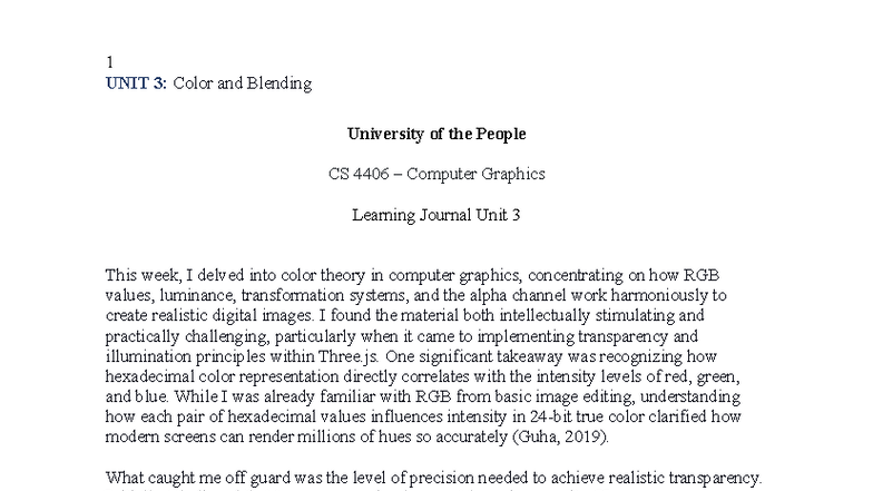 CS 4406 Learning Journal: Color Theory & Blending in CG - Studocu