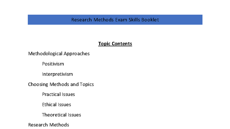 Research Methods Exam Skills Booklet: Positivism & Interpretivism ...