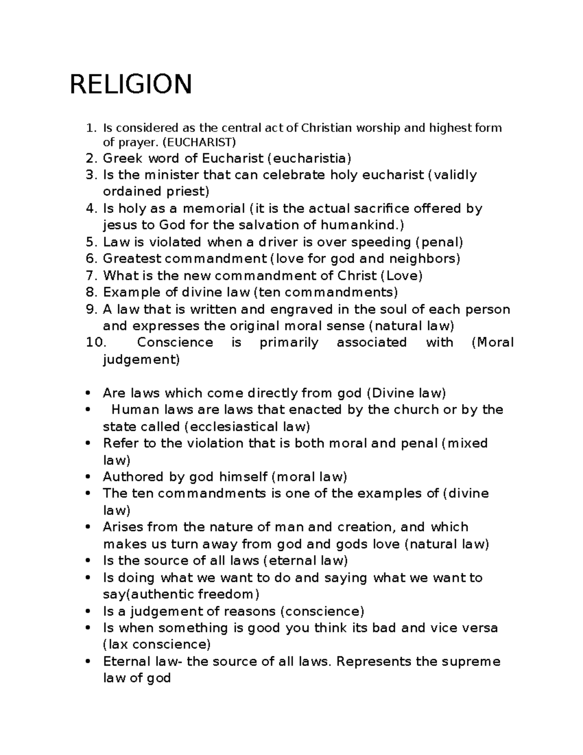 Religion 1 Reviewer: Key Concepts and Laws in Christianity - Studocu