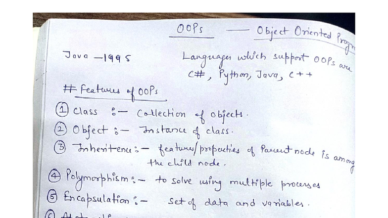 OOPs Concepts and Java Programming - CS101 Lecture Notes - Studocu