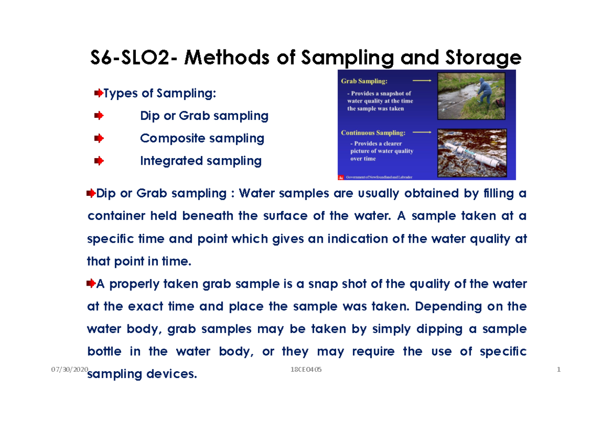 Water Sampling Techniques: Dip, Grab, and Composite Methods (18CEO405 ...
