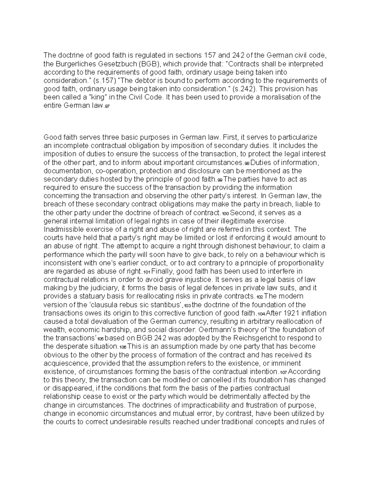 The Doctrine of Good Faith in German Law: BGB Sections 157 & 242 - Studocu