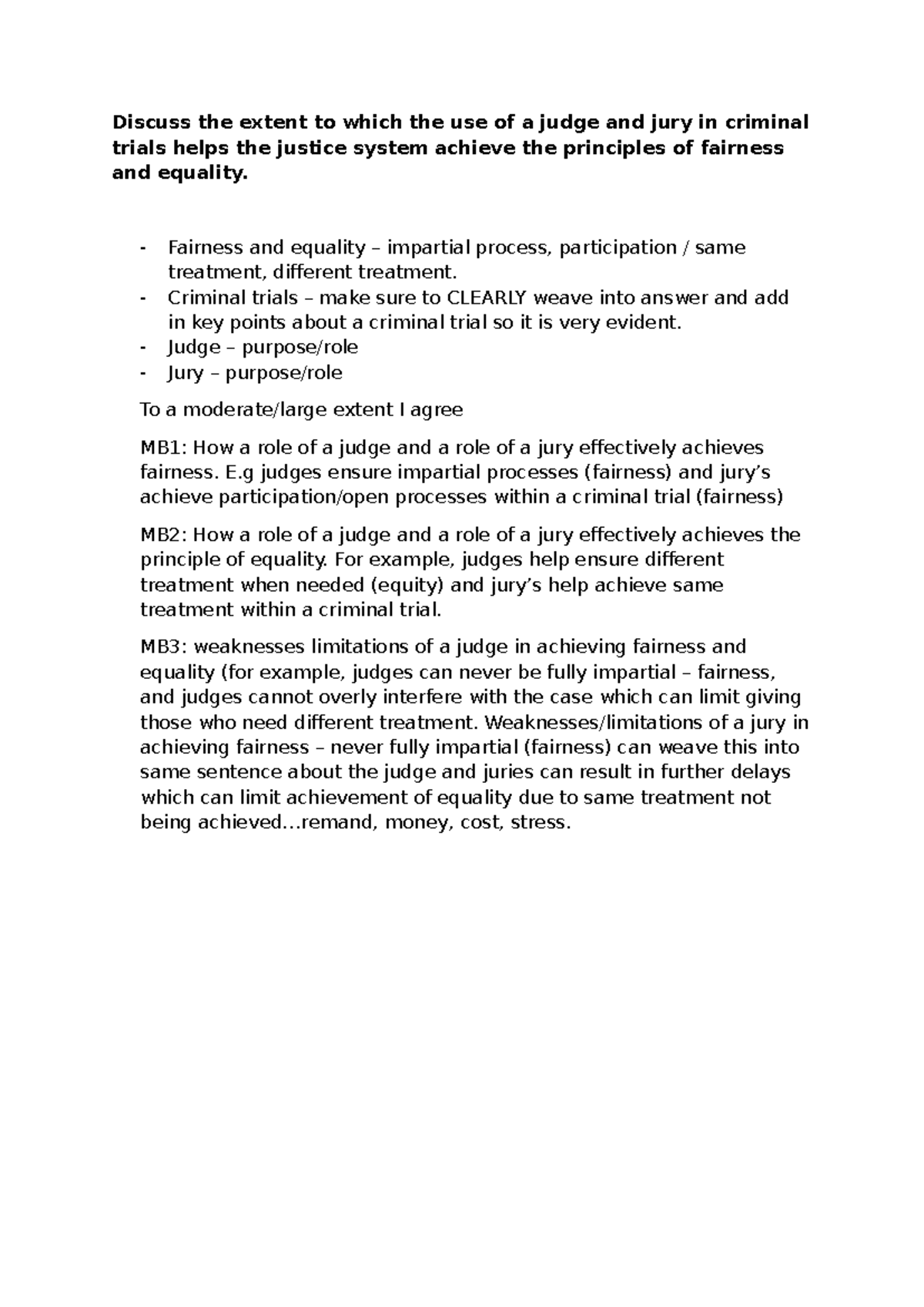 Legal Essay: Judge and Jury Roles in Achieving Fairness & Equality (10 ...