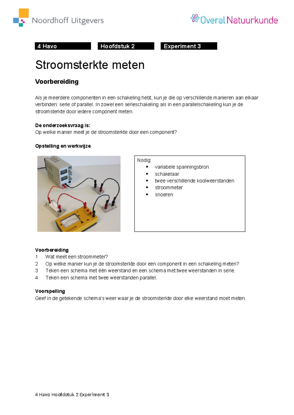 4 Havo Hoofdstuk 2 Experiment 3: Stroomsterkte Meten en Voorbereiding ...