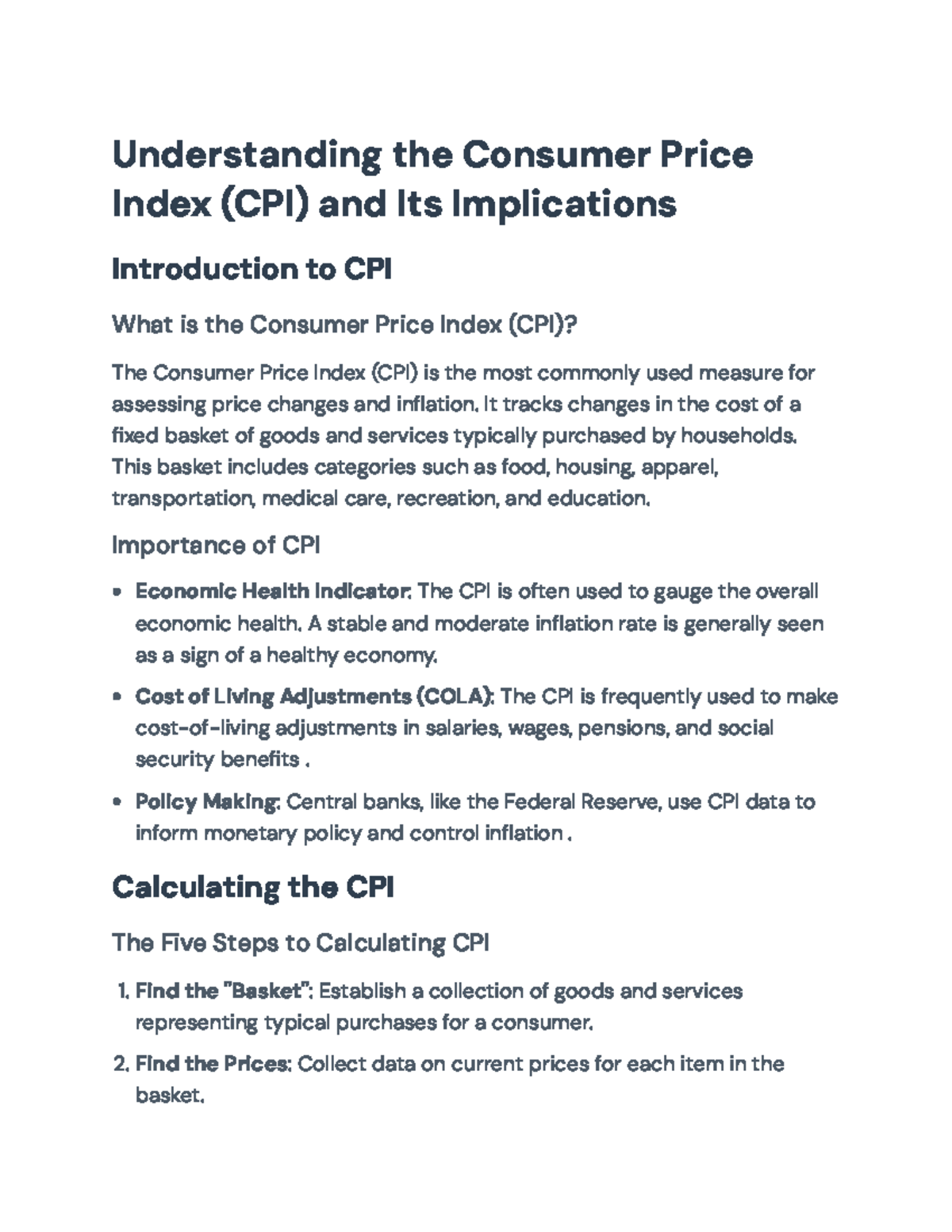 CPI Analysis: Understanding Its Role and Economic Implications - Studocu
