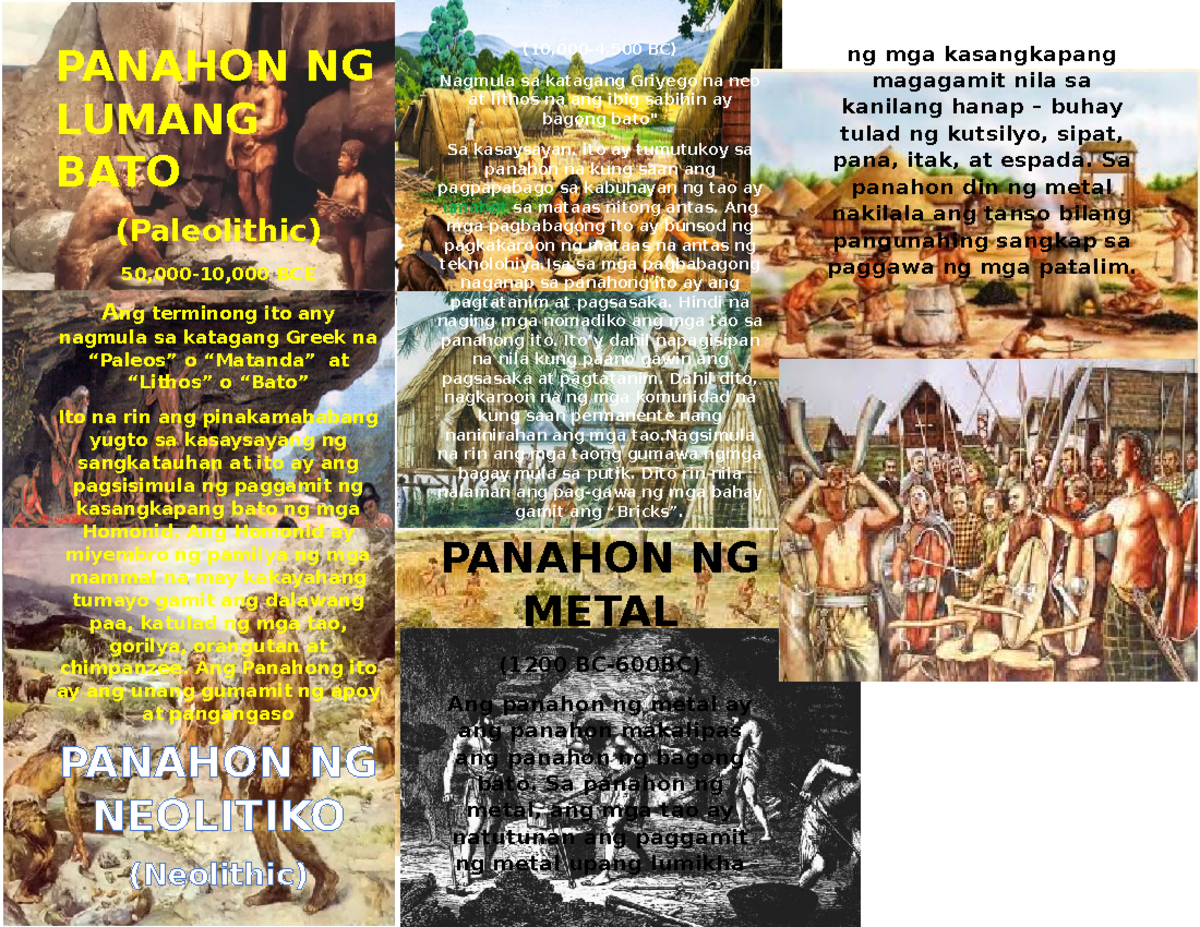 Panahon ng Lumang Bato, Neolitiko at Metal: Isang Pagsusuri - Studocu