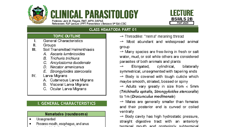 BSMLS 2B Nematoda Overview: Characteristics & Soil Transmitted ...