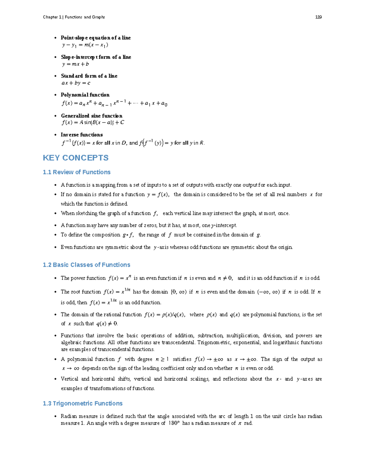 Chapter 1: Functions and Graphs - Key Concepts in Calculus (Calc 1 ...