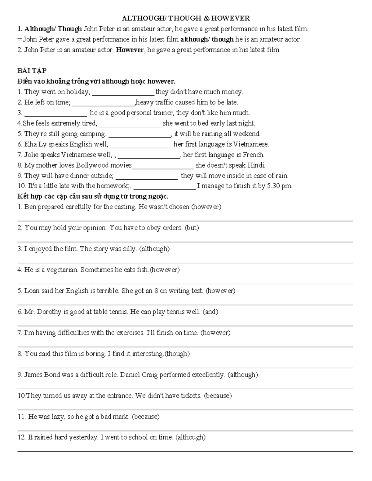 ALTHOUGH/THOUGH & HOWEVER Usage Exercises and Practice - Studocu