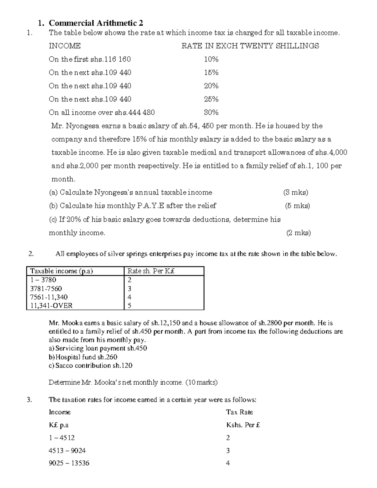 Commercial Arithmetic 2: Income Tax Calculations and Deductions - Studocu