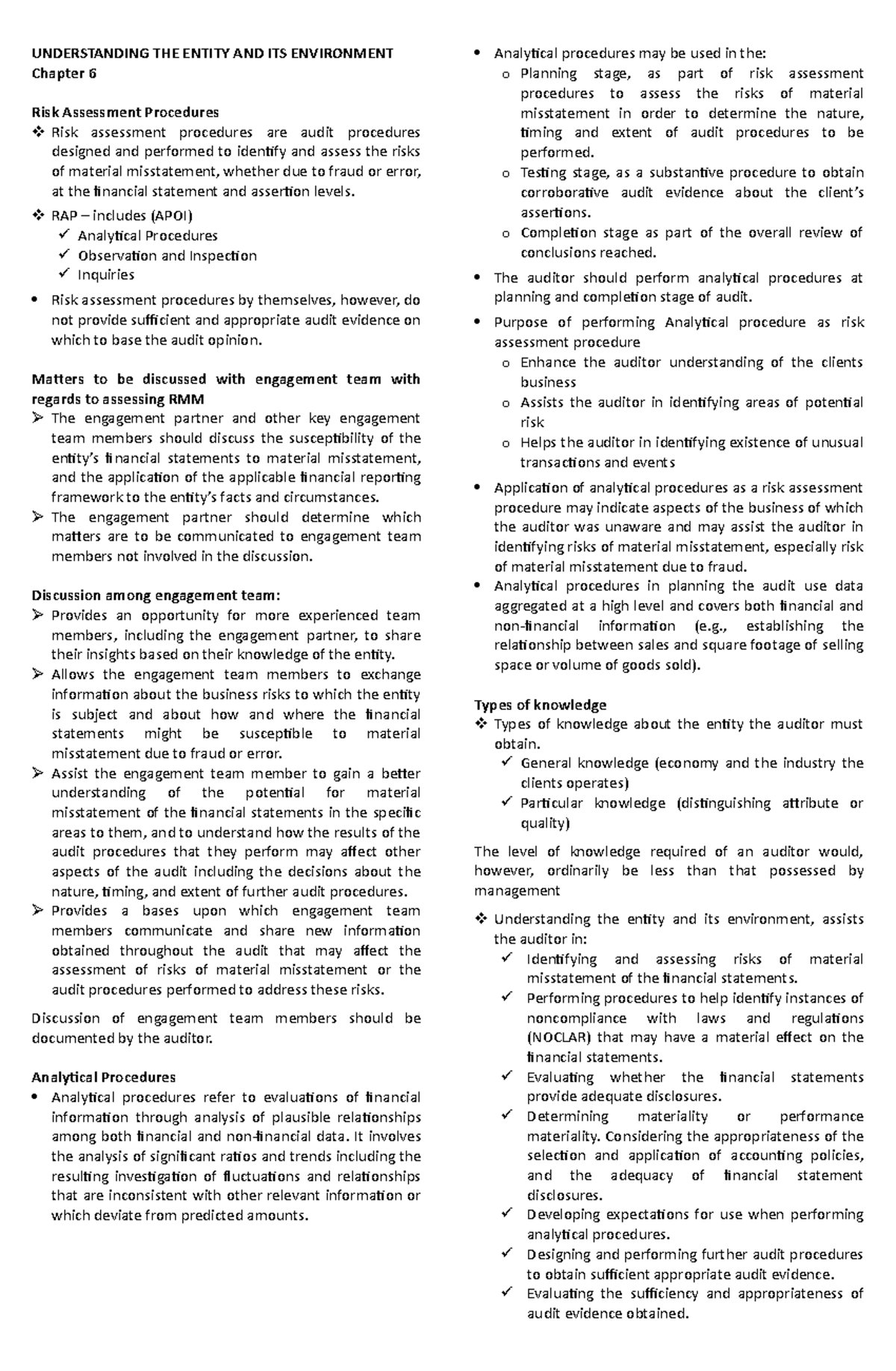 Chapter 6 ( Understanding THE Entity AND ITS Environment) - UNDERSTANDING THE ENTITY AND ITS ...