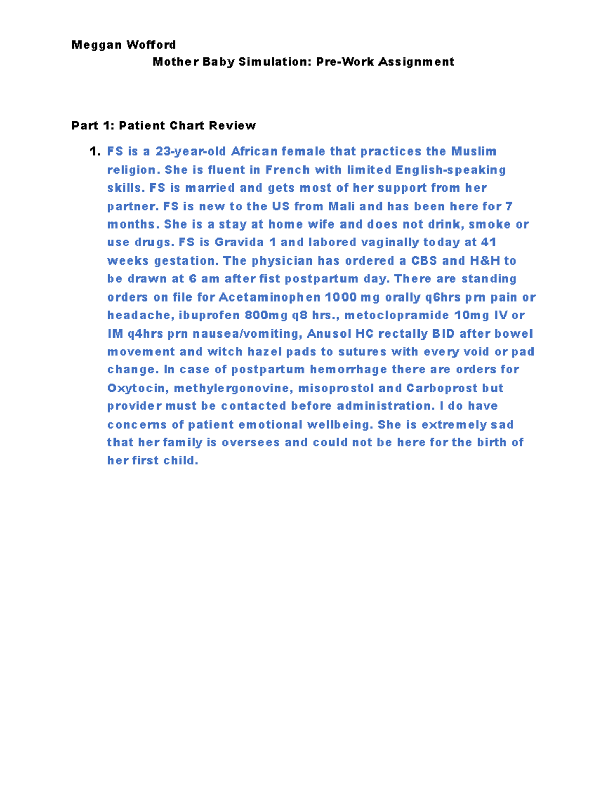 Mother Baby Sim (NURS 101): Patient Chart Review & Care Plan - Studocu