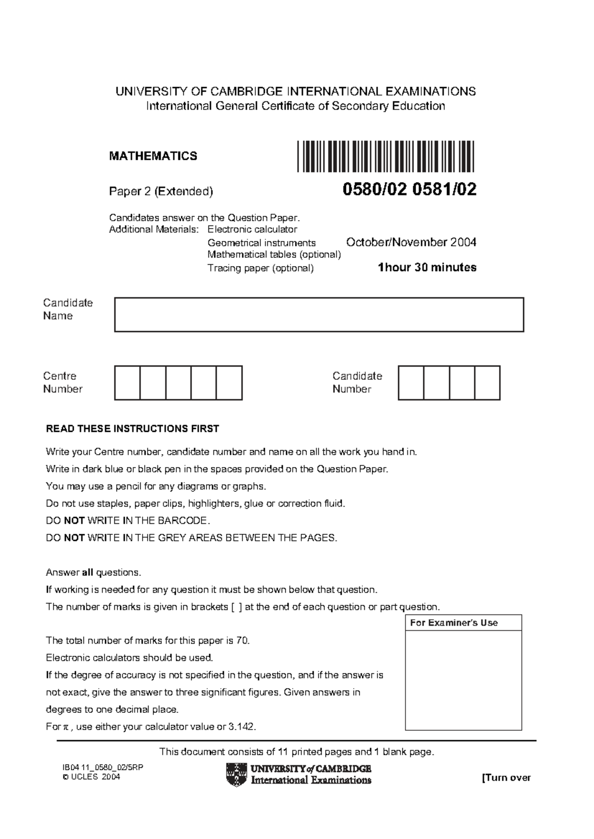 0580 W04 Paper 2 - Practice Questions and Solutions - Studocu
