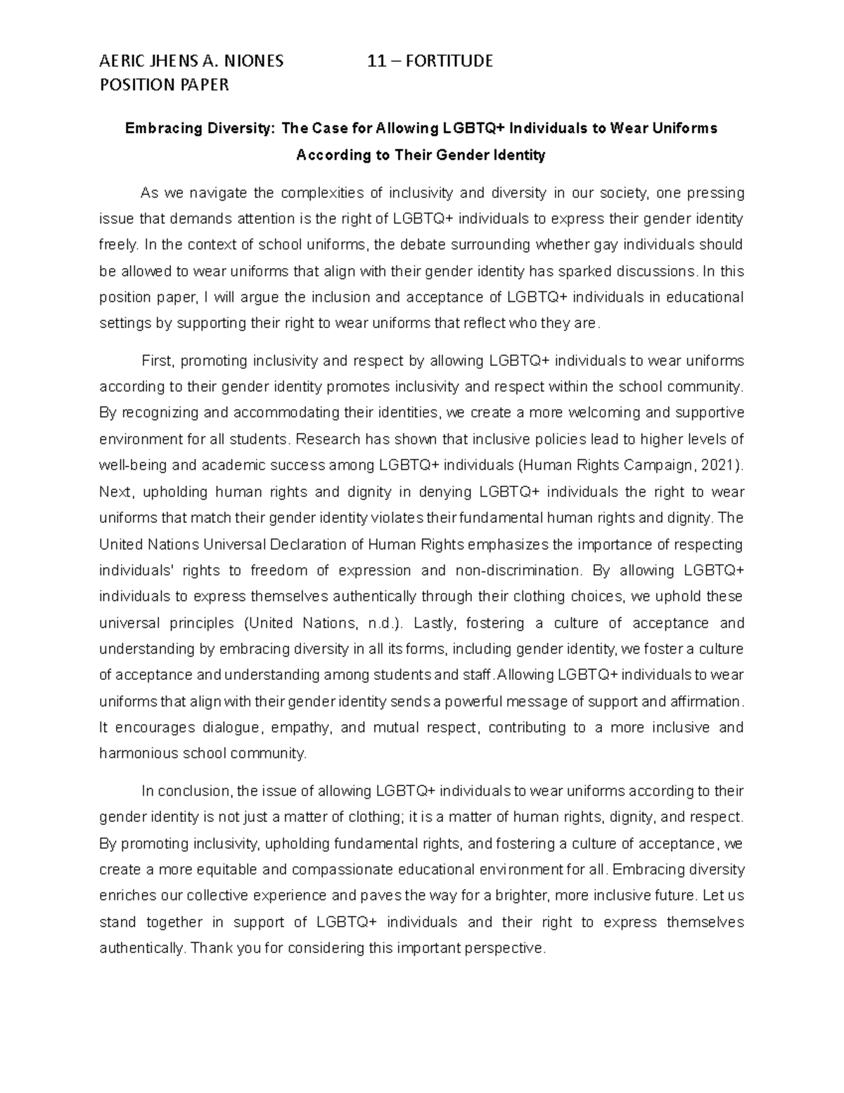 Position Paper: Embracing Diversity in LGBTQ+ Uniform Policies (AERIC ...
