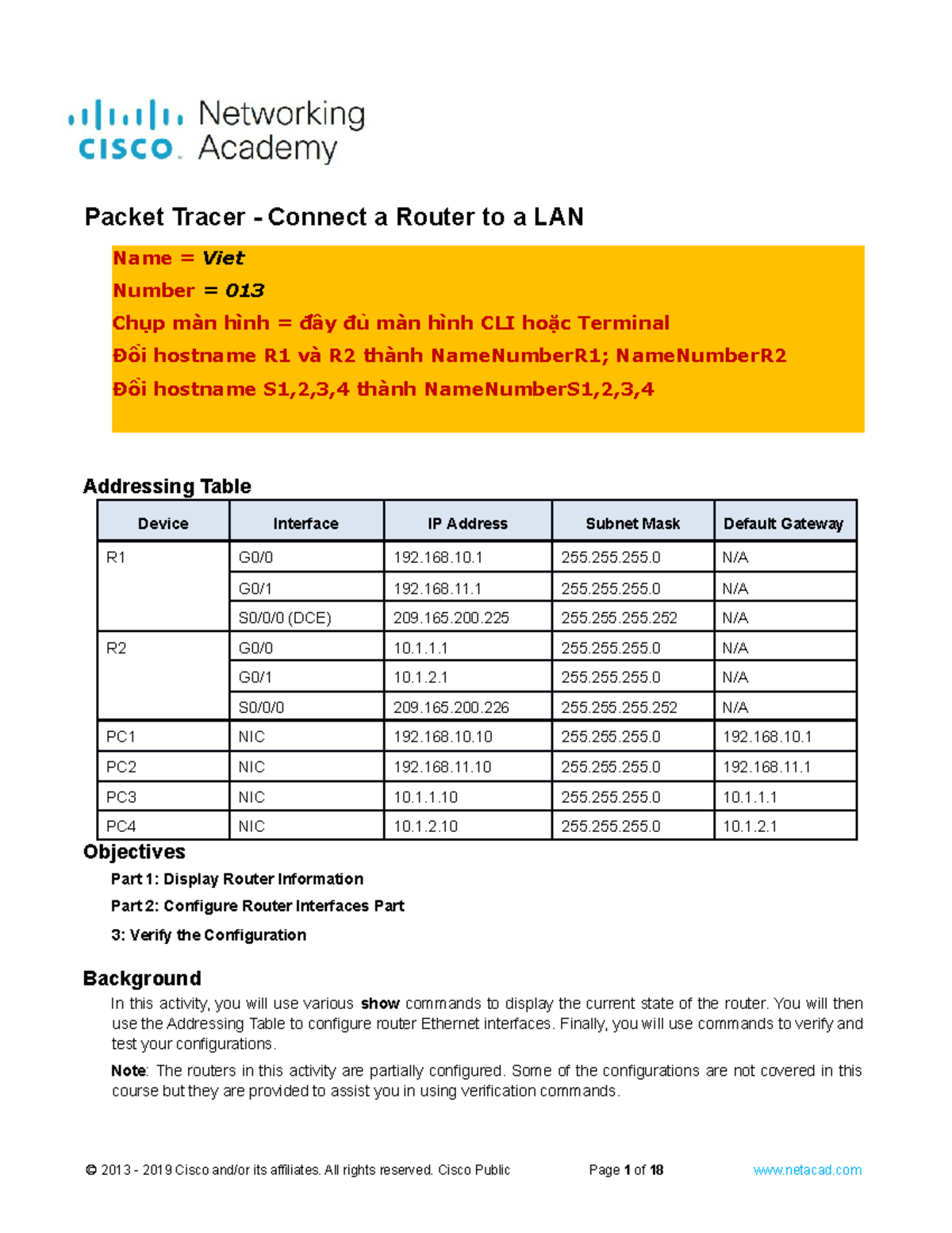 Packet Tracer: Configuring Router to LAN - Lab Guide - Studocu