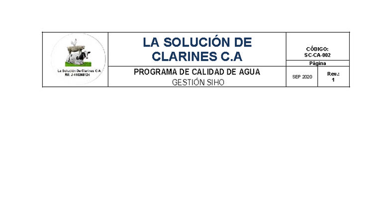 Programa de Calidad de Agua - Gestión SIHO SEP 2020 - Studocu