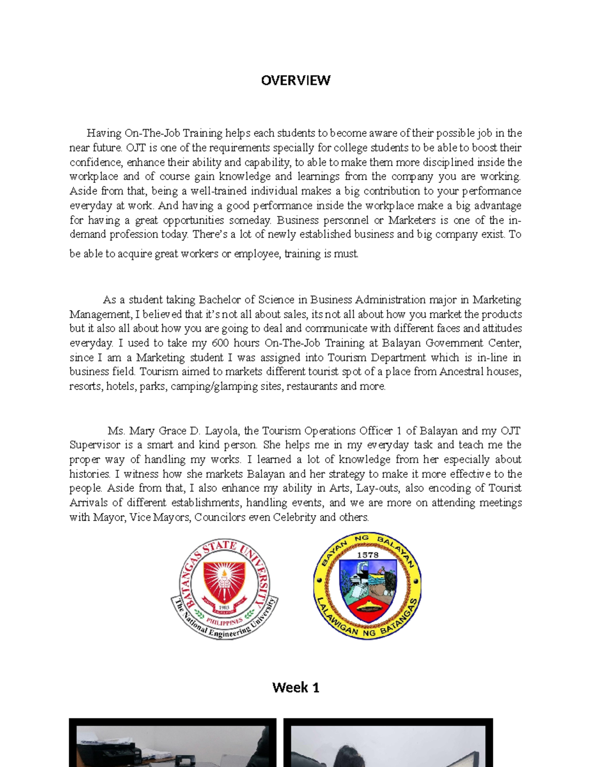 Narrative Report - OJT Summary: BSBA Marketing Management Insights - Studocu