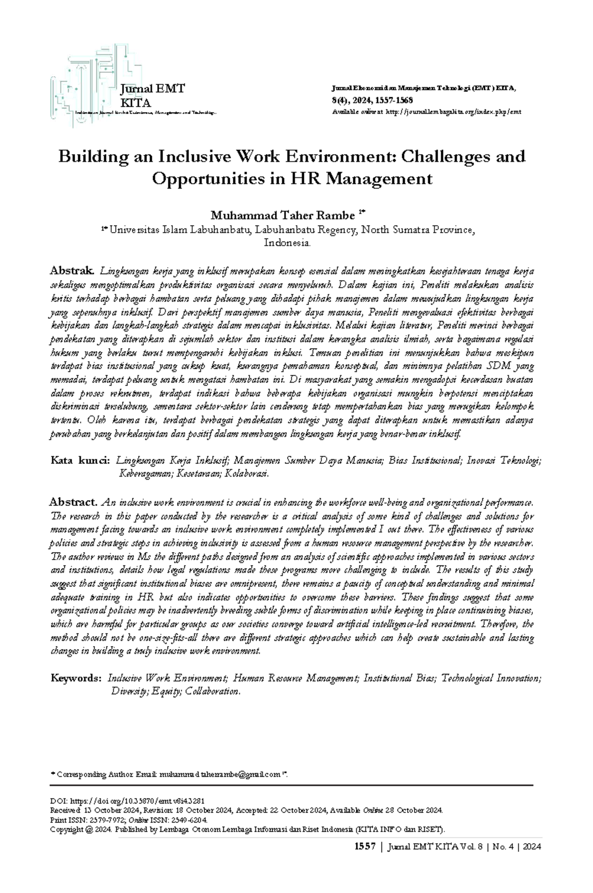 Jurnal EMT KITA: Building an Inclusive Work Environment in HR ...
