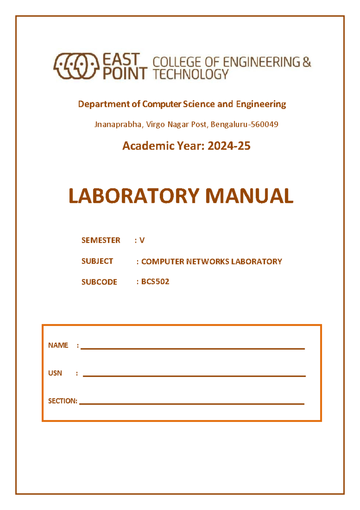 CN Lab Manual BCS502: Computer Networks Laboratory 2024-25 - Studocu