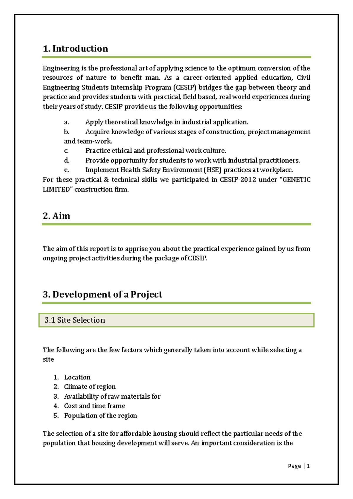 Civil engineering internship report - 1. Introduction Engineering is ...