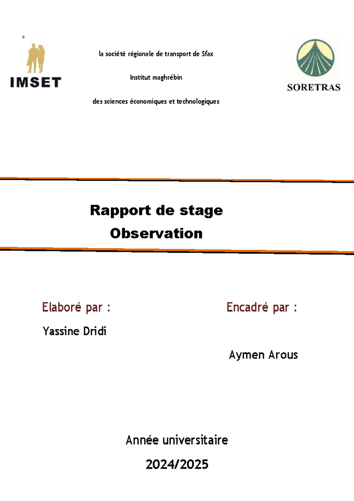 Rapport de Stage IMSET Sfax sur la SORETRAS et ses Abonnements ...