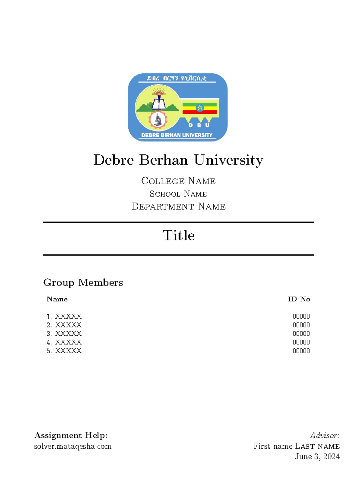 DBU cover template - Software Project Management - Debre Berhan ...