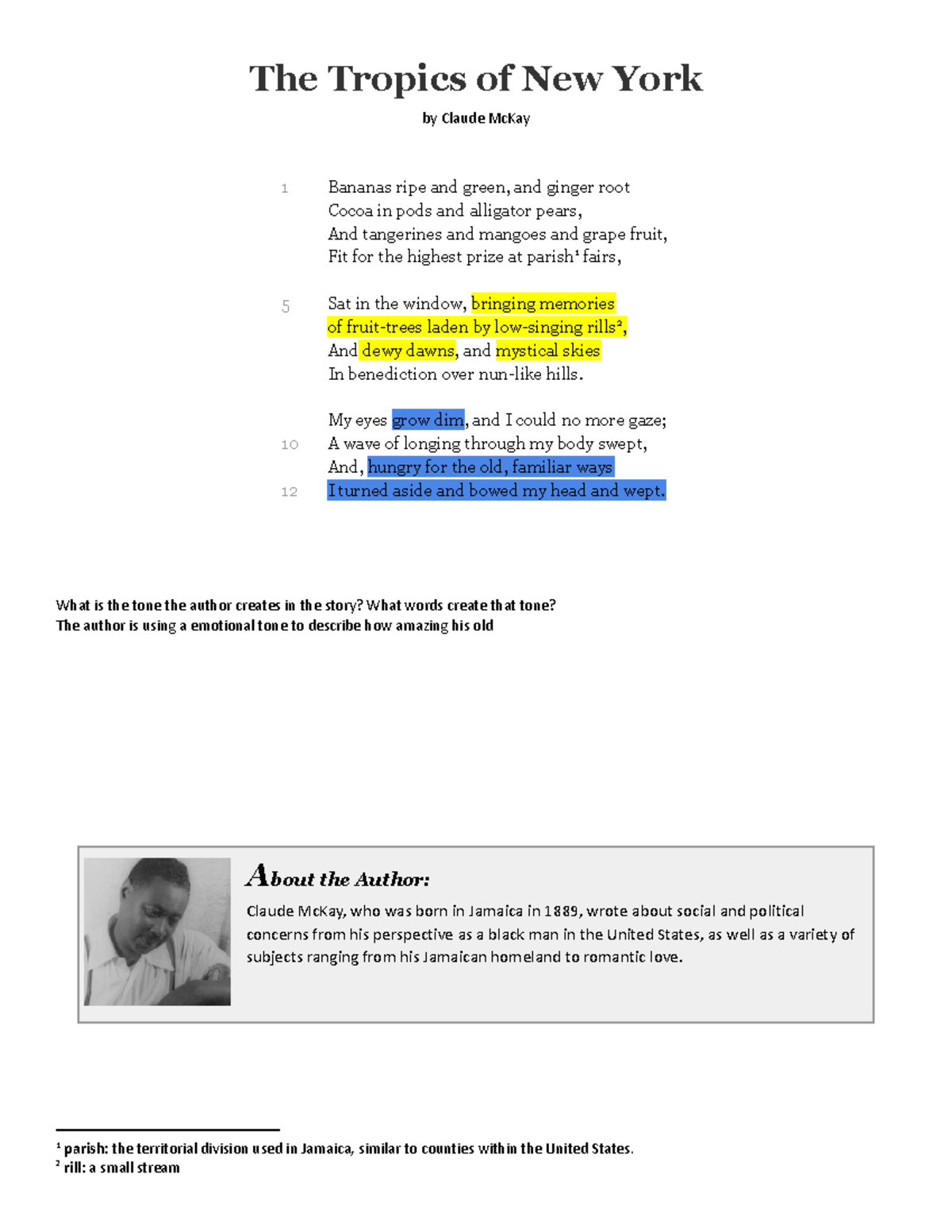 The Tropics of New York by Claude Mc Kay - The Tropics of New York by ...