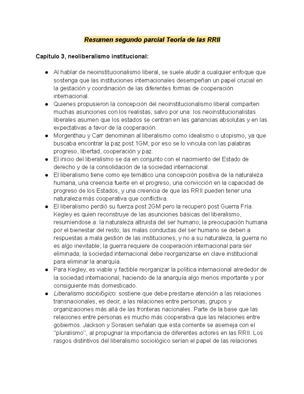 Resumen segundo parcial Teoría de las RRII - Resumen segundo parcial ...